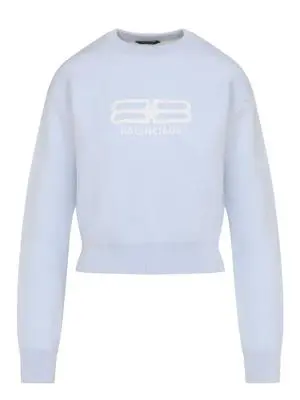 Balenciaga Cropped Wool Blend Pullover - Blue