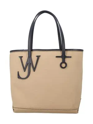 JW Anderson JW Anderson Logo Embroidered Canvas Tote Bag Beige