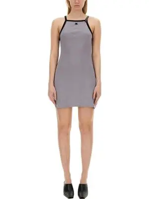 COURREGES Logo-appliqué Mini Dress - Grey