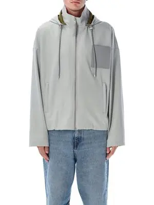 Loewe Hooded Cotton Jacket With Leather Detail - Grey