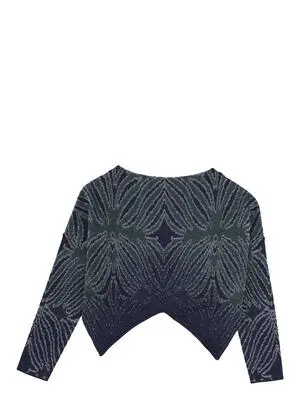 CIRCUS HOTEL Long Sleeve Knit Crop Top With Textured Pattern - Multicolour
