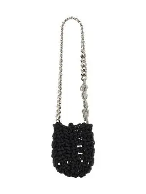Kara Knot Nylon Shoulder Bag With Silver Tone Chain Strap - Black