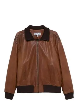 Loewe Leather Zip-up Bomber Jacket - Brown