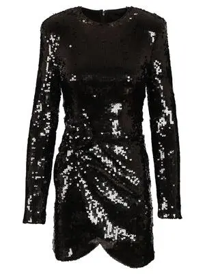 ROTATE BY BIRGER CHRISTENSEN Sequined Long Sleeve Mini Dress - Nero