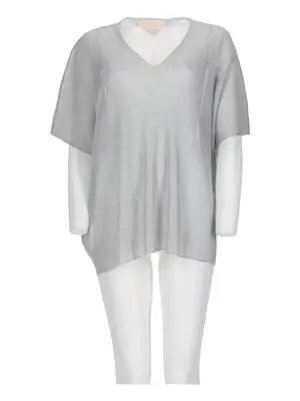 CIRCUS HOTEL Pleated V-neck Mini Sweater - Silver