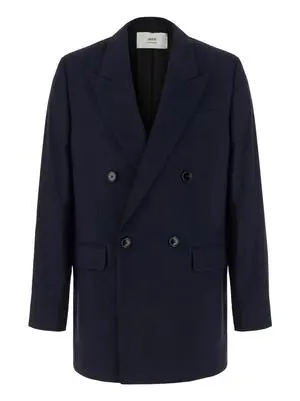 AMI Paris Wool Serge Doublebreasted Blazer - Blue