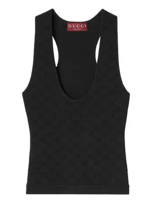 Gucci Sleeveless Gg Jacquard Scoop Neck Top - Black
