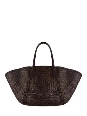 Dragon Diffusion Woven Leather Tote With St. Christopher Medallion - Marrone