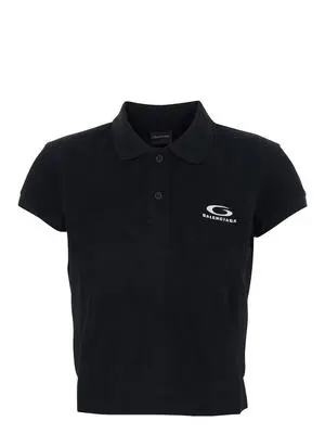 Balenciaga Cotton Polo Shirt With Button Fastening Short Sleeve - Black