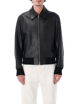 AMI Paris Refined Leather Zip-up Jacket - Black