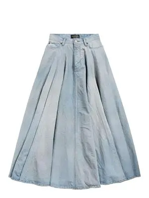 Balenciaga Distressed Denim Midi Skirt With Applique - Navy