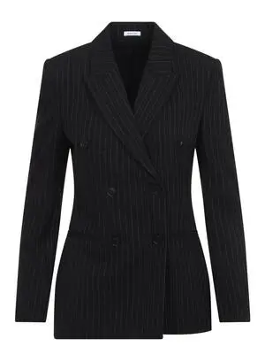 Alexander McQueen Double Breasted Pinstripe Lurex Tailoring Jacket - Black