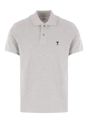 AMI Paris Cotton Contrasted De Coeur Polo Shirt - Grey