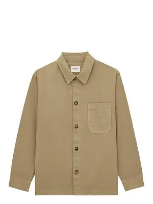 Saint Laurent Cassandre Overshirt In Cotton Linen Gabardine - Beige