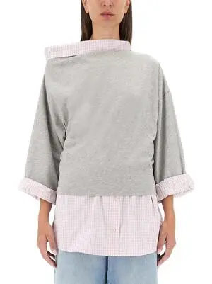 Dries Van Noten Asymmetrical Neck Cotton Sweatshirt - Grey