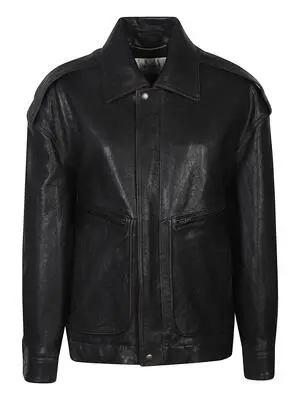 SAINT LAURENT SAINT LAURENT Pointed Collar Leather Jacket