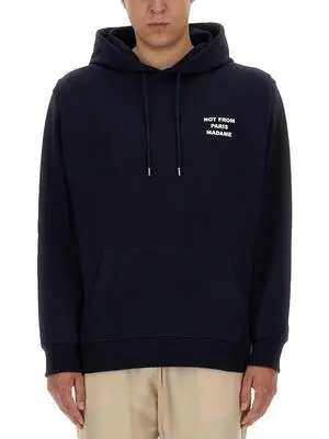 Drole De Monsieur Relaxed Fit Slogan Hoodie - Blue