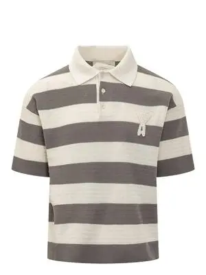 AMI Paris AMI PARIS Striped Polo Shirt With Heart Logo Blanccarbo