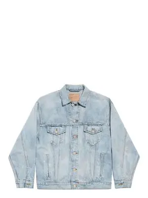 Balenciaga Pointed Collar Cotton Jacket With Motif - Navy