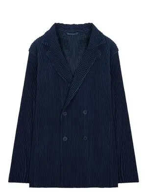 Issey Miyake Homme Plissé Double-breasted Pleated Blazer - Blue