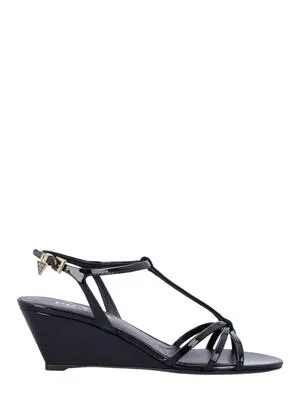 Prada Leather Wedge Sandals - Black