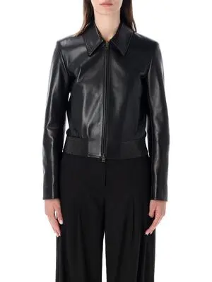 Balenciaga Structured Leather Zip-up Jacket - Black