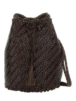 Dragon Diffusion Mini Woven Bucket Bag With Drawstring - Brown