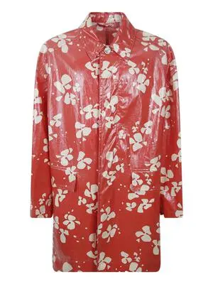 Dries Van Noten Floral Print Shiny Jacket - Red