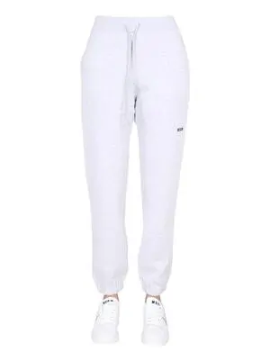 MSGM Logo Print Cotton Jogging Pants - Grey