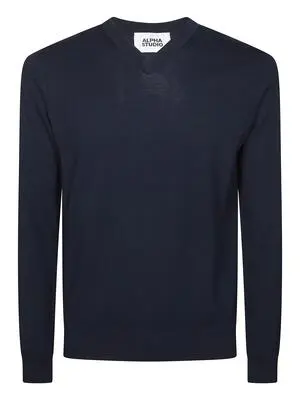 Alpha Studio V-neck Mini Sleeve T-shirt - Blu