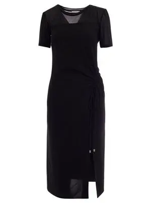 Patrizia Pepe Sheer Yoke Midi Dress With Side Drawstring Detail - Nero