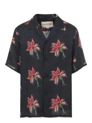 VALENTINO Valentino Linen Bowling Shirt With Papier Floral Print For Man