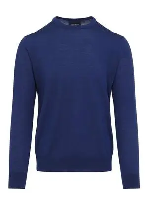 Giorgio Armani Virgin Wool Crew Neck Jumper - Blue