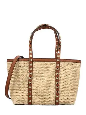 Valentino Garavani Studded Raffia Tote Bag - Beige