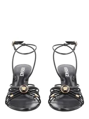 Versace Lace-up High Heel Sandals With Medallion Detail - Black