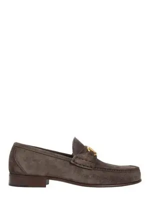 Valentino Garavani Suede Loafers With Metal Vlogo Signature - Grey