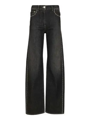 Versace Studded Wide-leg Denim Trousers - Black
