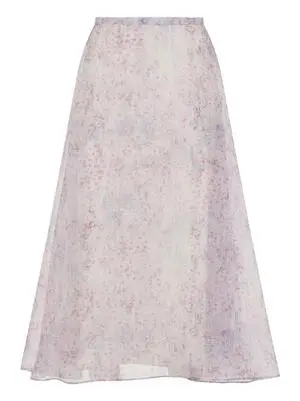 Alberta Ferretti Silk Organza Floral Print Midi Skirt - Multicolour