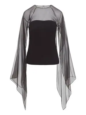 Alberta Ferretti Sheer Cape-sleeved Top - Brown