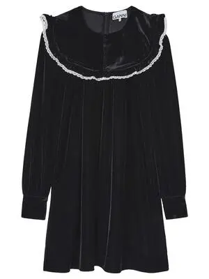 GANNI Velvet Peter Pan Collar Mini Dress - Black