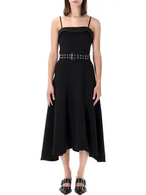 GANNI Asymmetrical Long Dress With Belt - Black