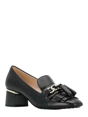 TOD'S Leather Loafers With Tassel And Chain Detail - Black