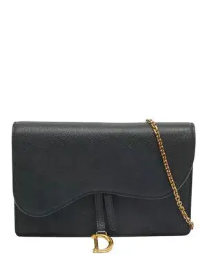 Dior Saddle Leather Wallet On Chain - Black