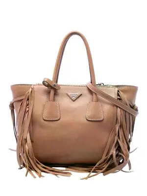 Prada Glace Calf Fringed Twin Pocket Satchel - Brown