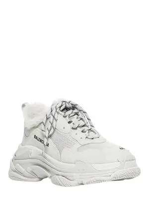 Balenciaga Triple S Faux-fur Sneakers - Grey