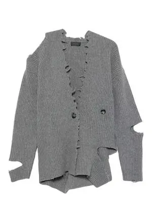HAIKURE Distressed Ribbed Cardigan - Grey