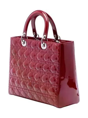 Dior Large Patent Cannage Lady Satchel - Red
