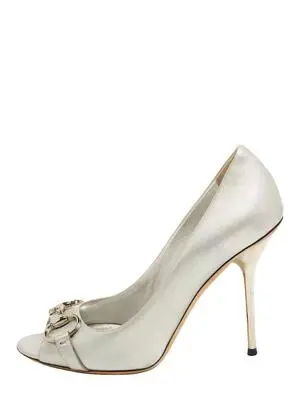 Gucci Horsebit Peep-toe Pumps - Silver