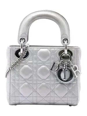 Dior Iridescent Lambskin Lady Satchel - Silver