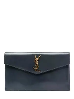 Saint Laurent Smooth Calfskin Monogram Uptown Pouch Clutch Bag - Grey